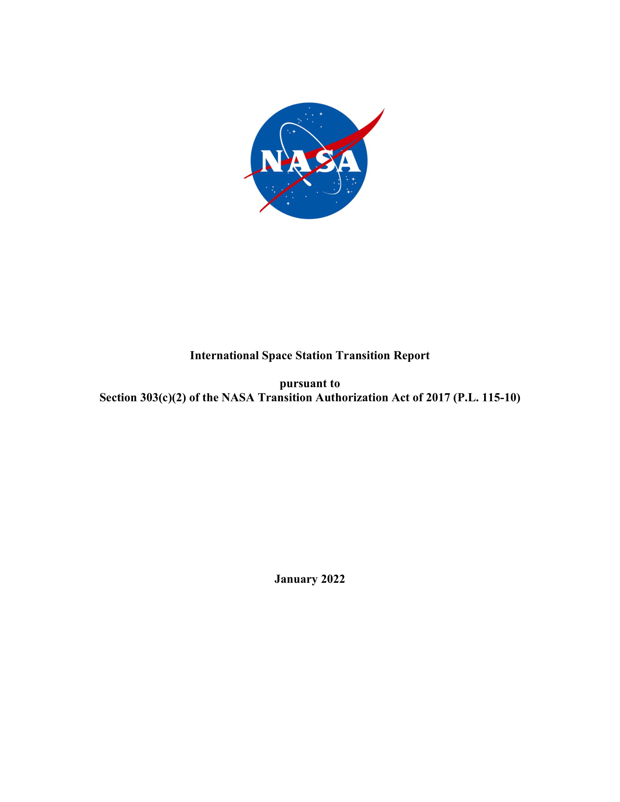 Report: ISS Transition (NASA 2022) - New Space Economy