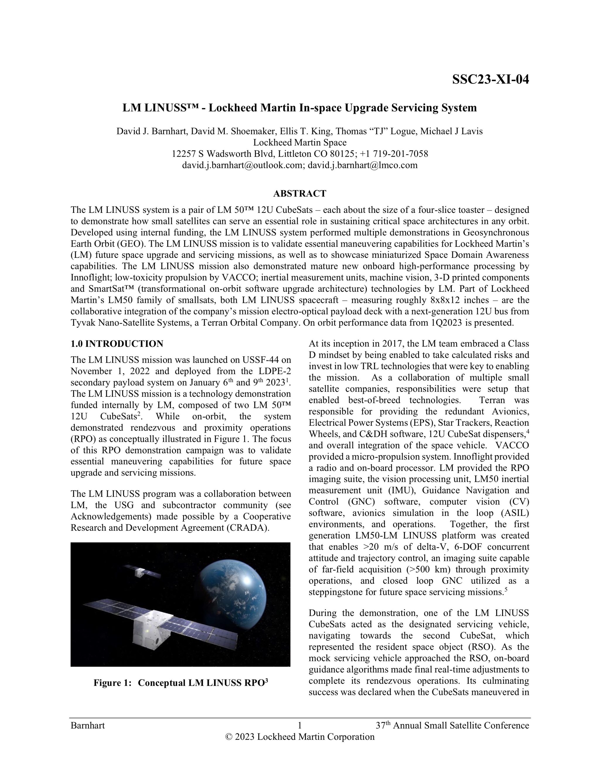 Paper: LM LINUSS – Lockheed Martin In -Space Upgrade Servicing System ...